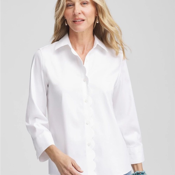 Chico's | Tops | Chicos Noiron Classic White 34 Sleeve Top | Poshmark